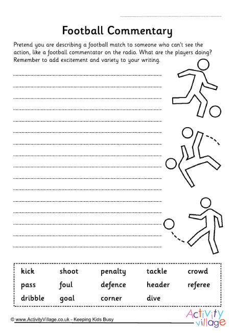 Football Commentary Worksheet 3 | Activity Village