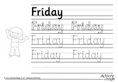 Days of the Week Handwriting Worksheets | Activity Village