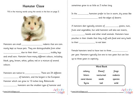 Hamster Cloze | Activity Village