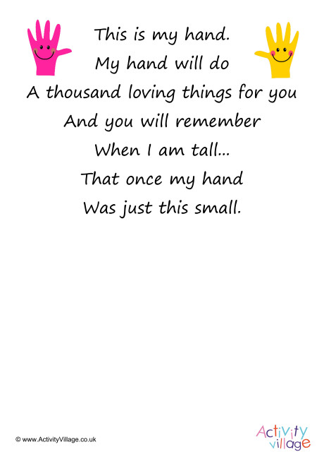 Handprint Poem Printables | Activity Village