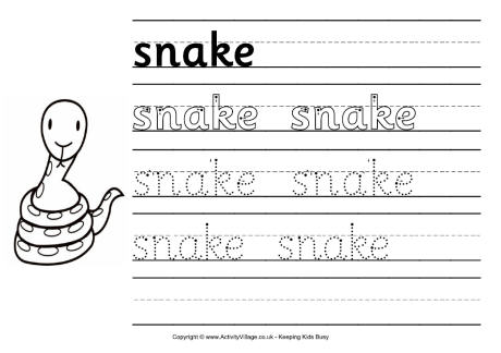 Snake Handwriting Worksheet | Activity Village
