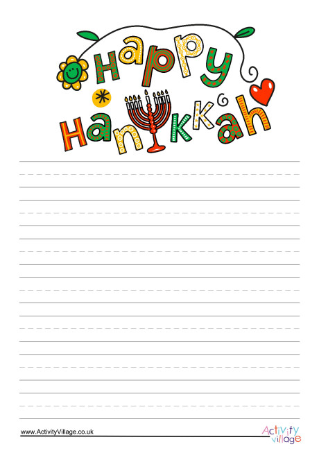 Hanukkah Writing Paper | Activity Village