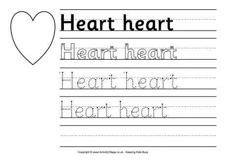 Heart Handwriting Worksheet | Activity Village