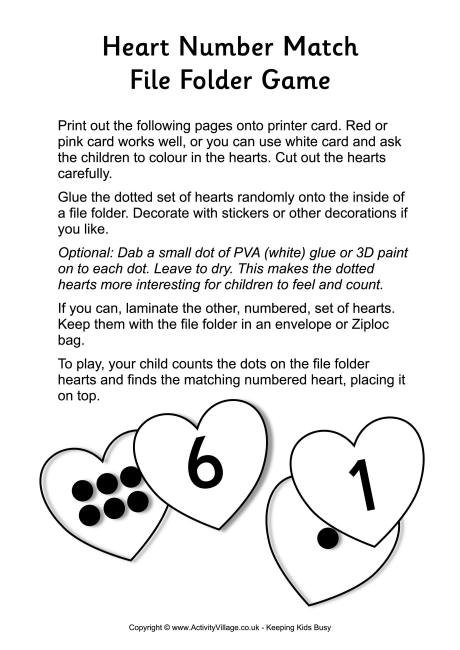 Heart Number Match File Folder Game | Activity Village