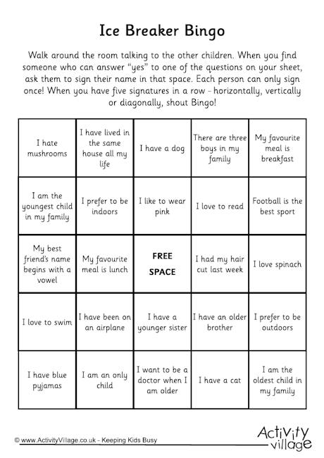 Ice Breaker Bingo | Activity Village