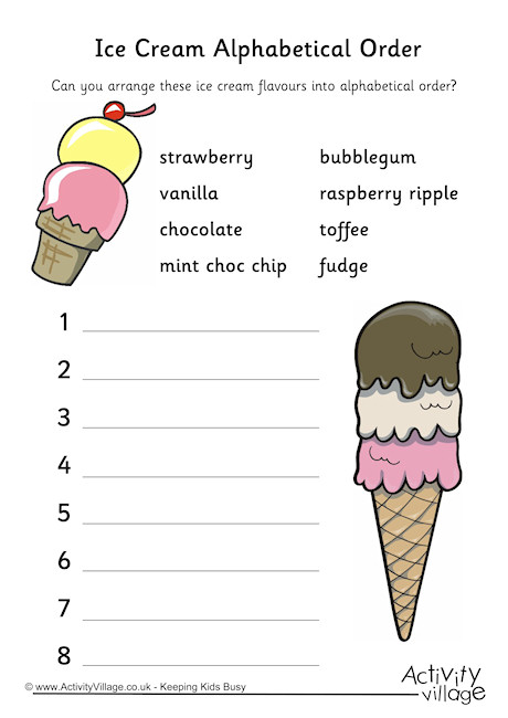 Ice Cream Alphabetical Order | Activity Village