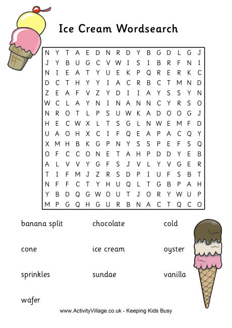 Ice Cream Word Search | Activity Village