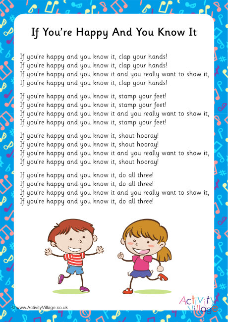 If You're Happy And You Know It Song Lyrics Printable | Activity Village