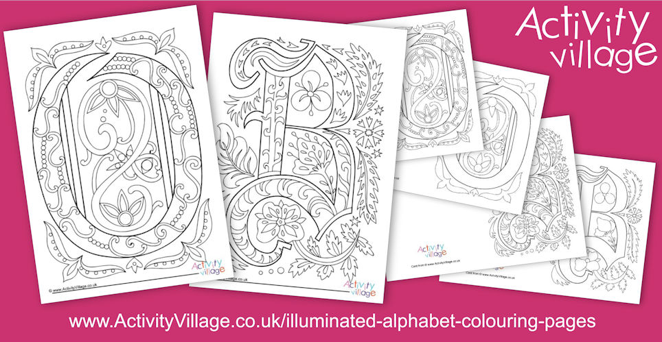 Two New Illuminated Letter Colouring Pages ... | Activity Village