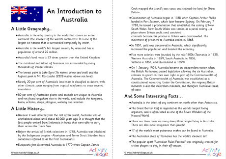 Introduction To Australia | Activity Village
