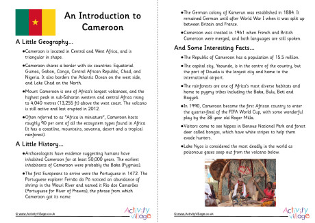 Cameroon - Printables and Fun Facts