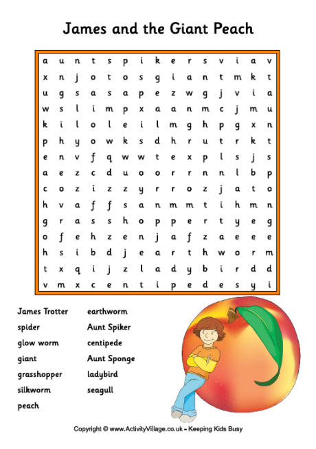 James and the Giant Peach Word Search | Activity Village