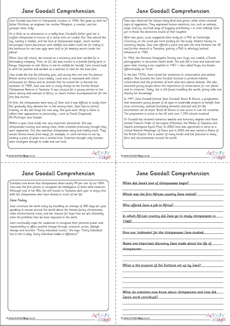 Jane Goodall Comprehension | Activity Village