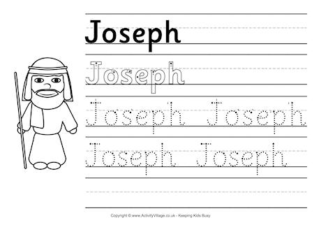Joseph Handwriting Worksheet | Activity Village