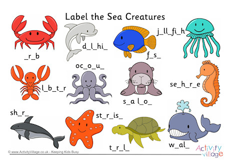 Label The Sea Creatures | Activity Village