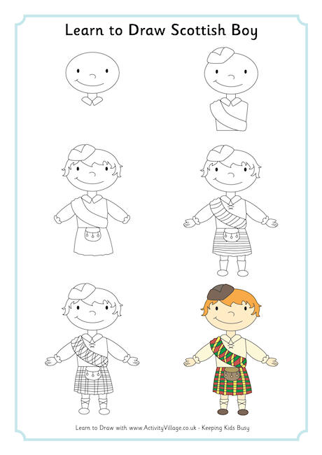 Learn to Draw a Scottish Boy | Activity Village
