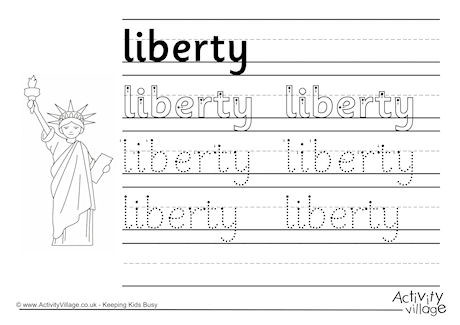 Liberty Handwriting Worksheet | Activity Village