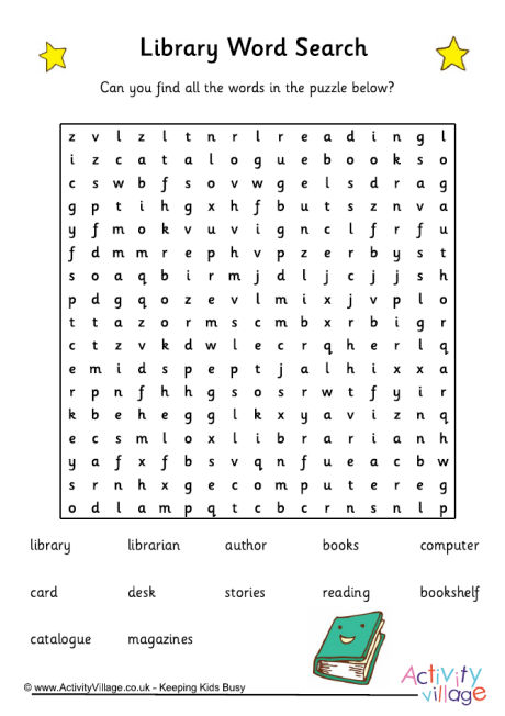 Library Word Search | Activity Village