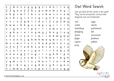 Owl Word Search | Activity Village