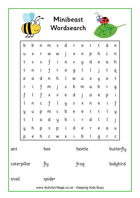 Minibeast Word Search | Activity Village