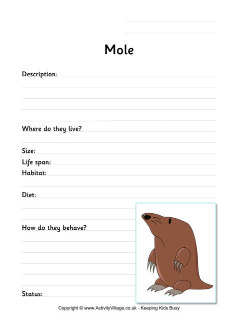 Mole Worksheets | Activity Village