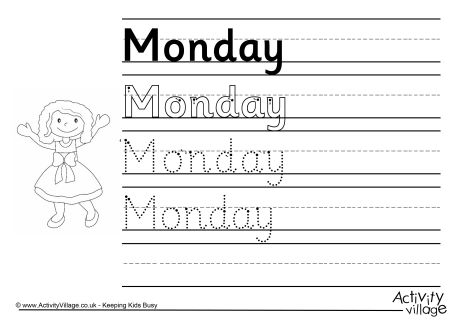 Days of the Week Handwriting Worksheets | Activity Village