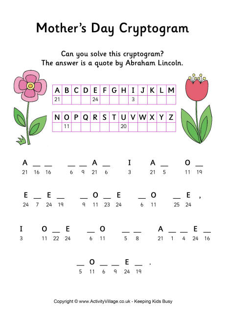 Mother's Day Cryptogram | Activity Village