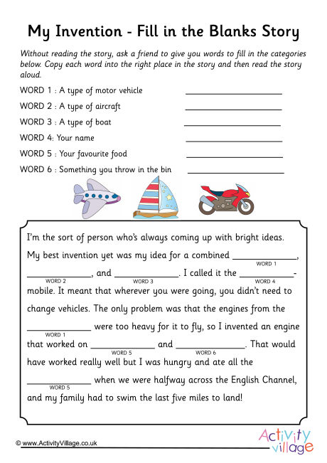 Fill in the Blank Stories | Activity Village