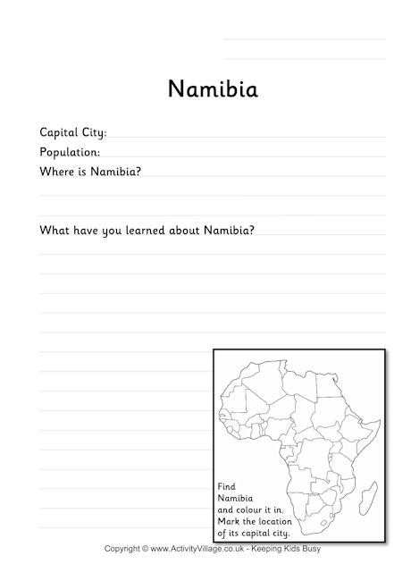 Namibia Facts and Printables for Children