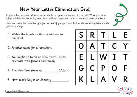 New Year Letter Elimination Grid | Activity Village
