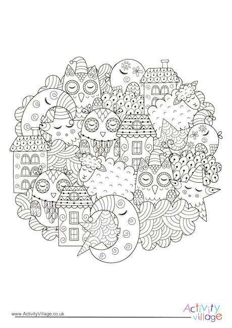 Night Time Circle Colouring Page | Activity Village