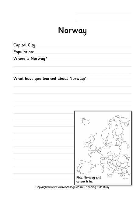 Norway Worksheet | Activity Village