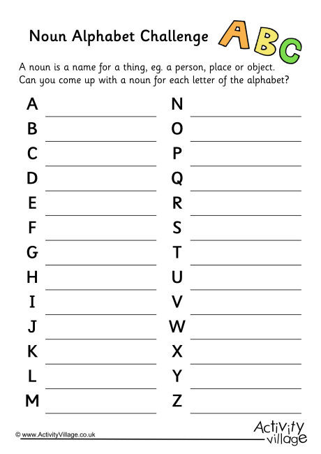 Noun Alphabet Challenge | Activity Village
