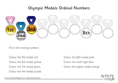 Olympic Medal Ordinal Numbers Worksheet | Activity Village