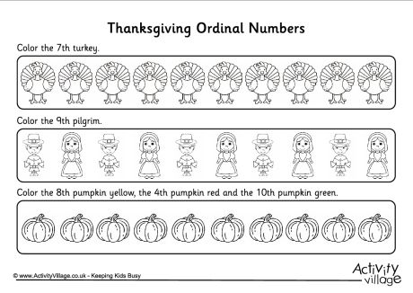 Ordinal Numbers Worksheet - Thanksgiving 2 | Activity Village