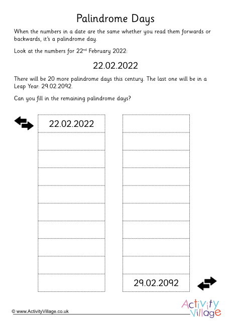 Palindrome Day | Activity Village