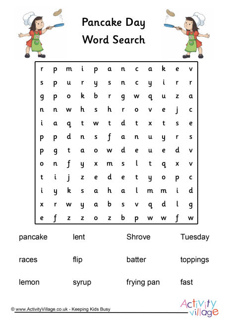 Pancake Day Word Search | Activity Village