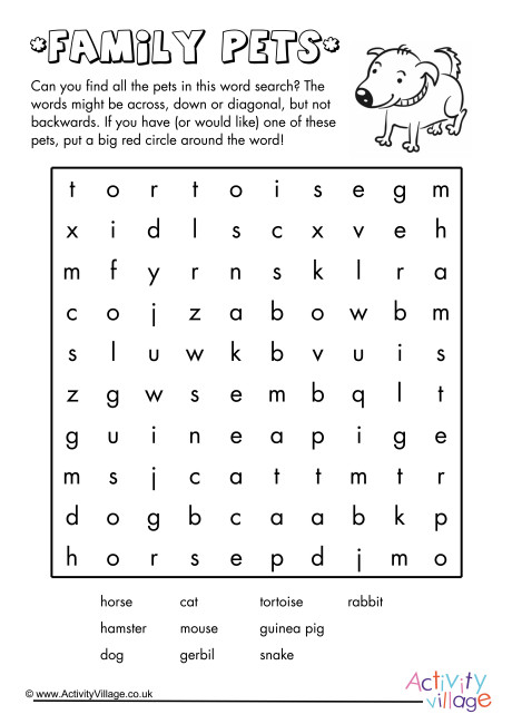 Pets Word Search | Activity Village
