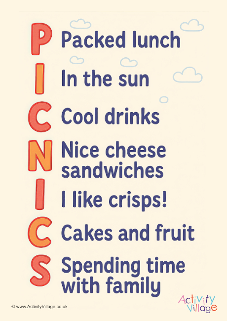 Picnic Acrostic Poster | Activity Village
