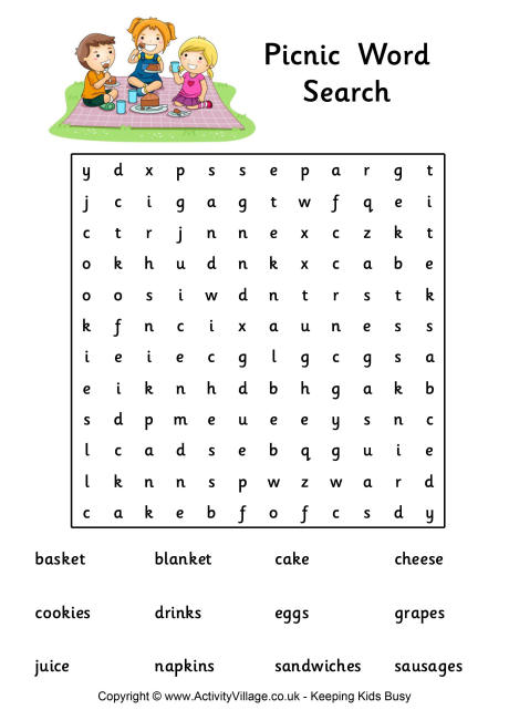 Picnic Word Search | Activity Village
