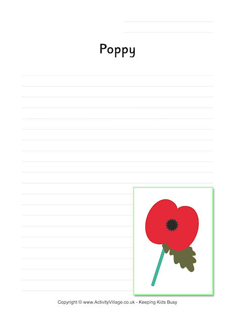 Poppy Writing Page | Activity Village