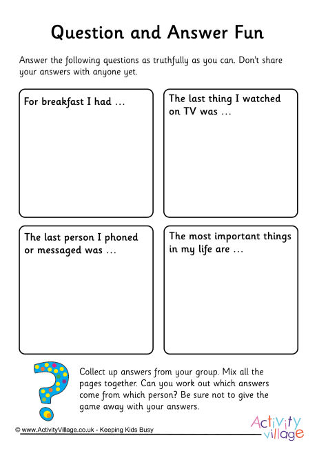 Question And Answer Fun | Activity Village