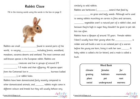 Rabbit Worksheets | Activity Village