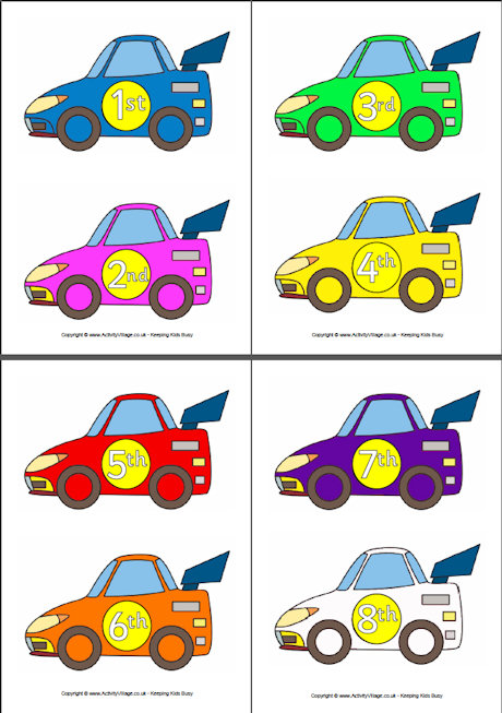 Racing Car Ordinal Numbers 1-10 | Activity Village