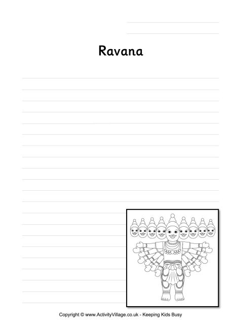 Ravana Writing Page | Diwali Printables for Kids