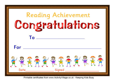 Reading Certificates For Home And Classroom