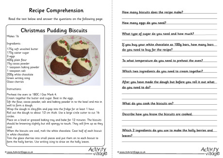 Recipe Worksheets | Activity Village