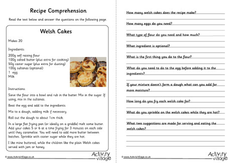 Recipe Worksheets | Activity Village