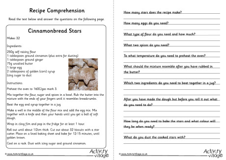 Recipe Worksheets | Activity Village