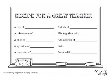 Recipe for a Great Teacher | Activity Village
